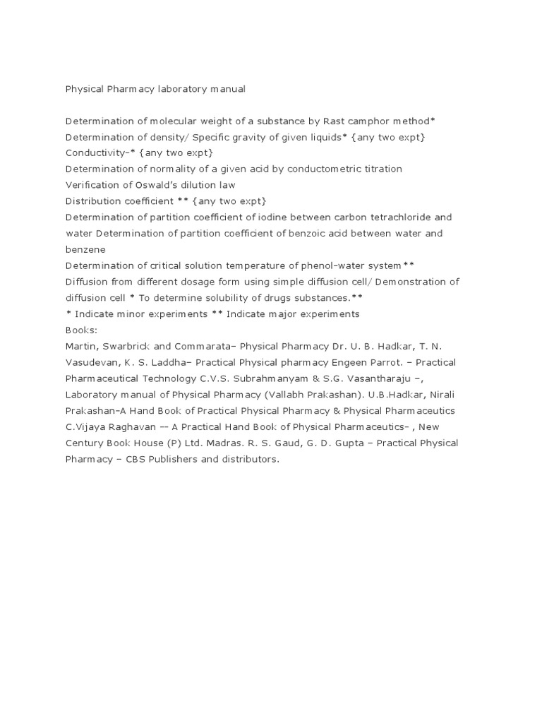Physical Pharmacy Practical List | PDF