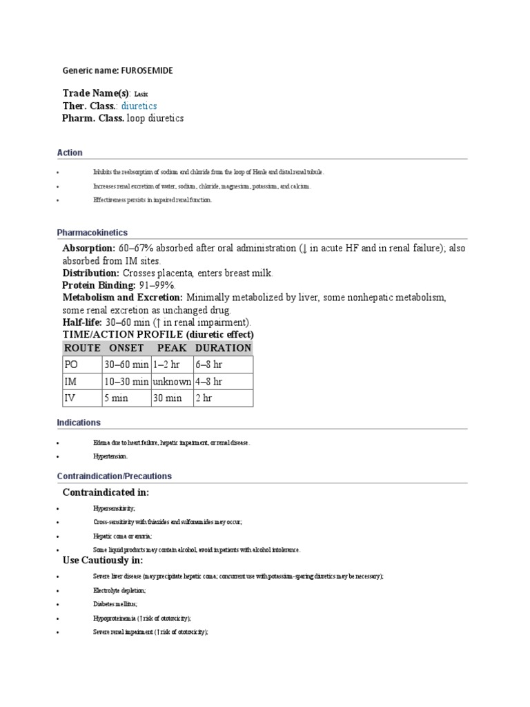Diuretics: Generic Name: FUROSEMIDE | PDF | Hypertension | Medical ...