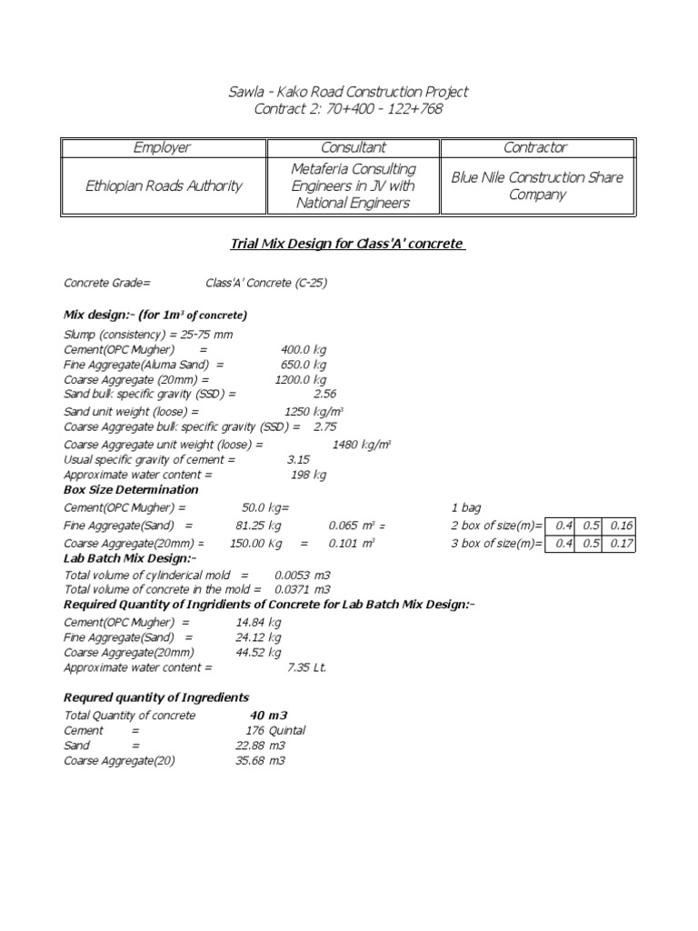 Concrete Trial Mix Design Analysis | PDF | Concrete | Construction ...