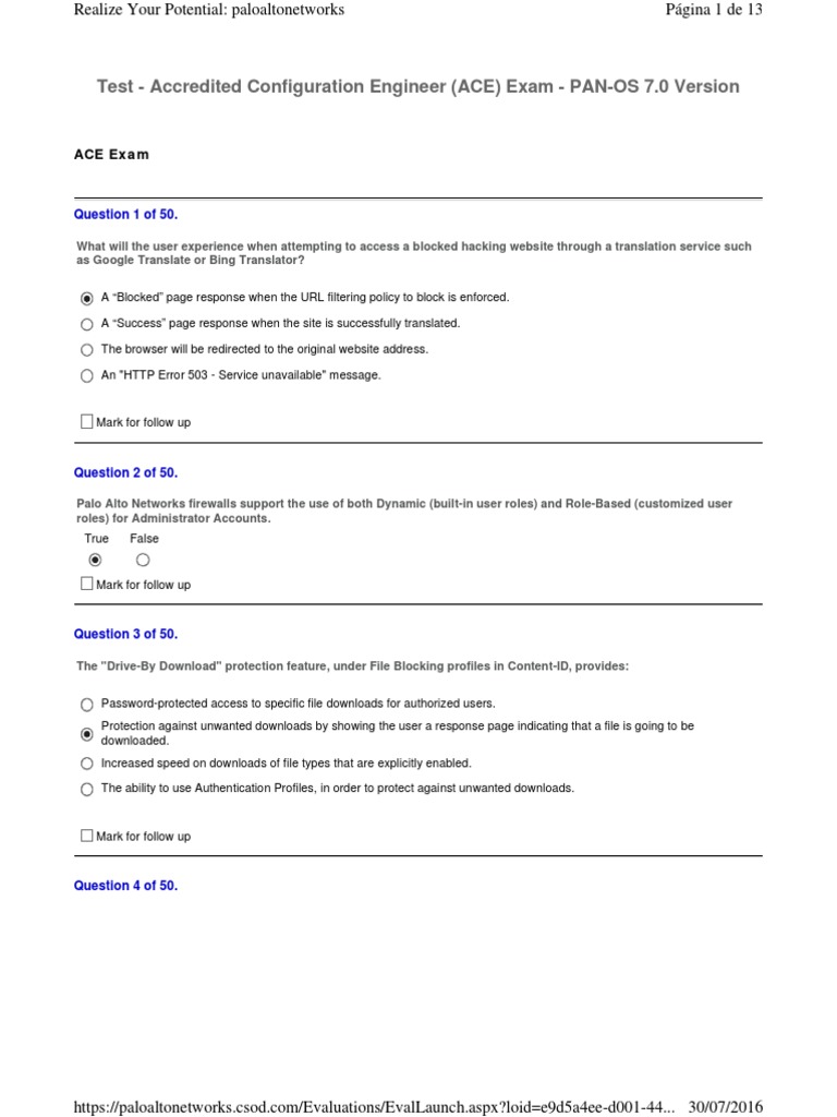 Test - Accredited Configuration Engineer (ACE) Exam - PAN-OS 7.0 ...