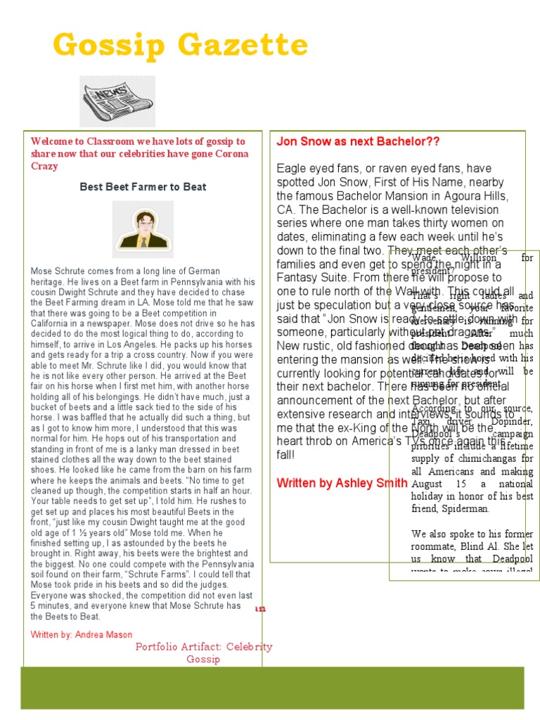 Classroom Gossip Template