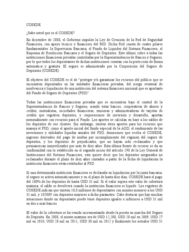COSEDE | PDF | Bancos | Seguro