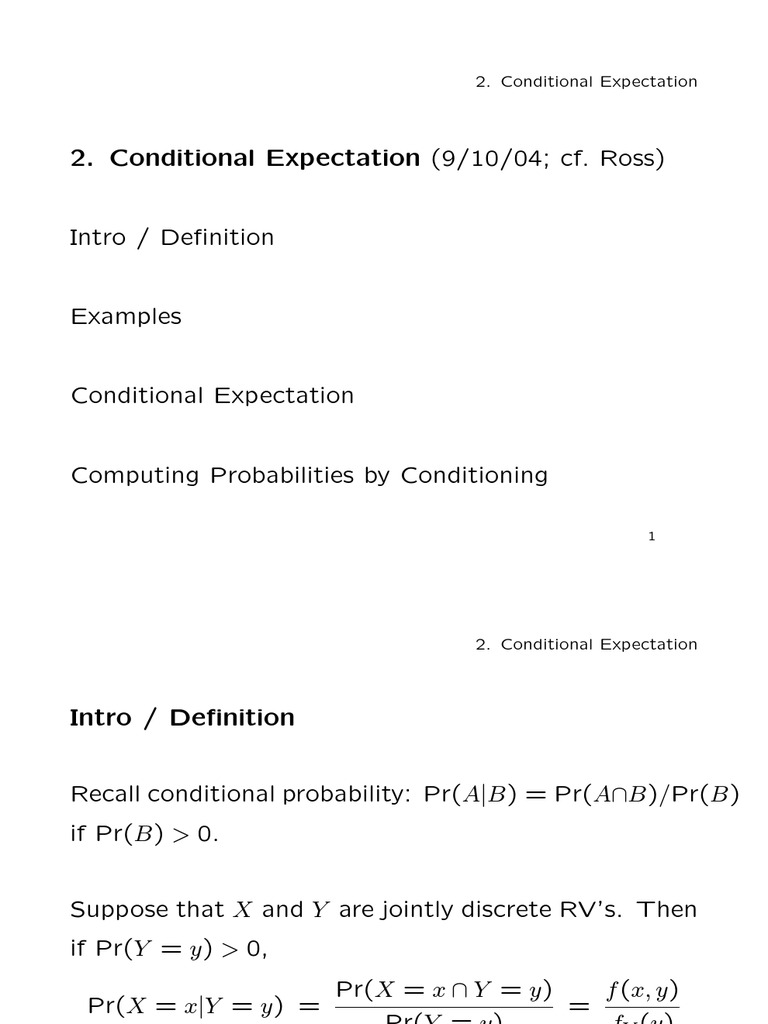 Conditional Expectation | PDF | Expected Value | Probability Density Function