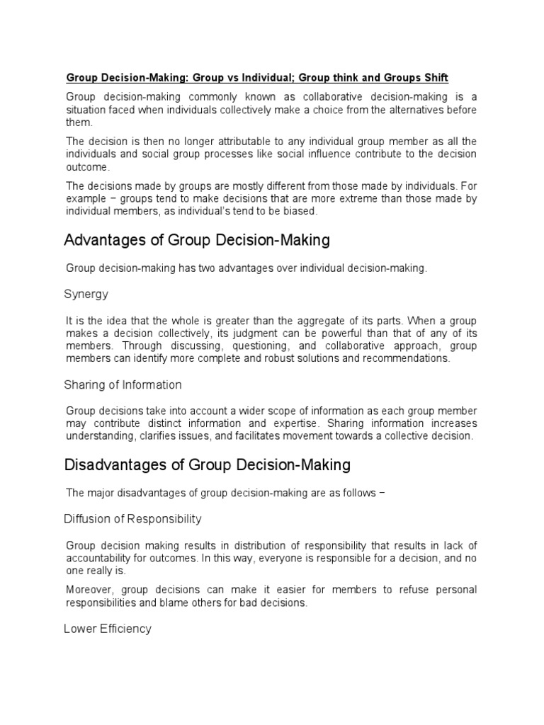 Advantages of Group Decision-Making | PDF | Group Decision Making ...