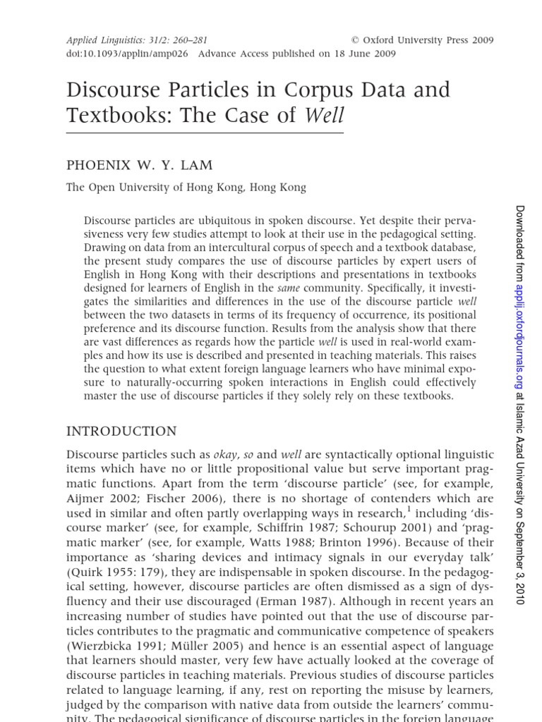 Discourse Particles in Corpus Text | PDF | English Language | English ...