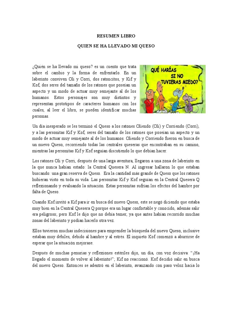 Resumen Libro Quien Se Ha Llevado Mi Queso | PDF