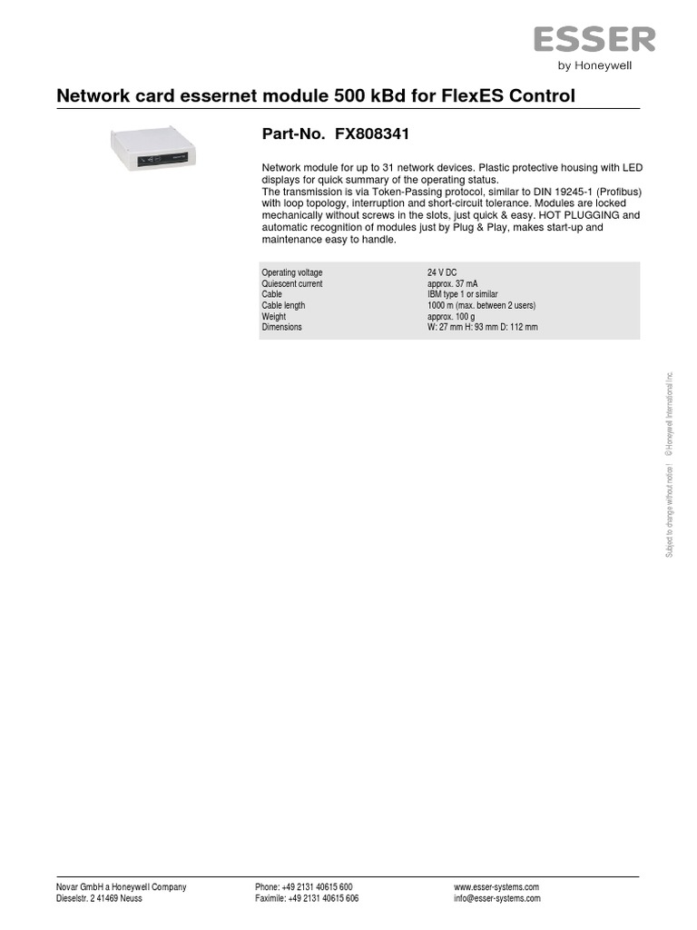 Network Card Essernet Module 500 KBD For Flexes Control: Part-No ...