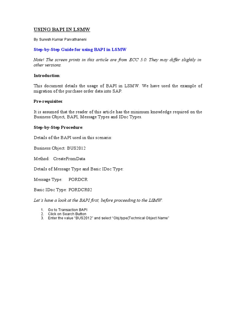 Using BAPI in LSMW | PDF | Information Science | Data