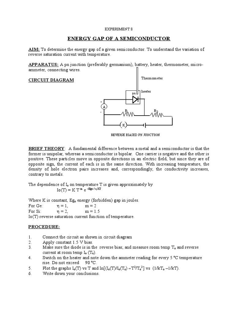 Energy Gap of A Semiconductor: Experiment 8 | PDF