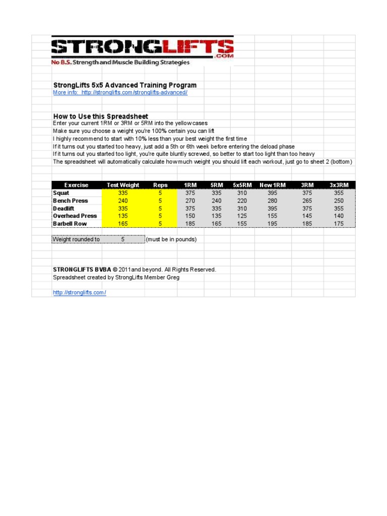Bill Starr Madcow 5x5 Advanced (Aka StrongLifts Advanced) | PDF ...