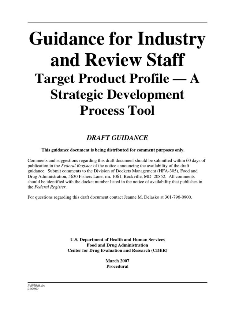 FDA Guidance Target Product Profile | Food And Drug Administration ...