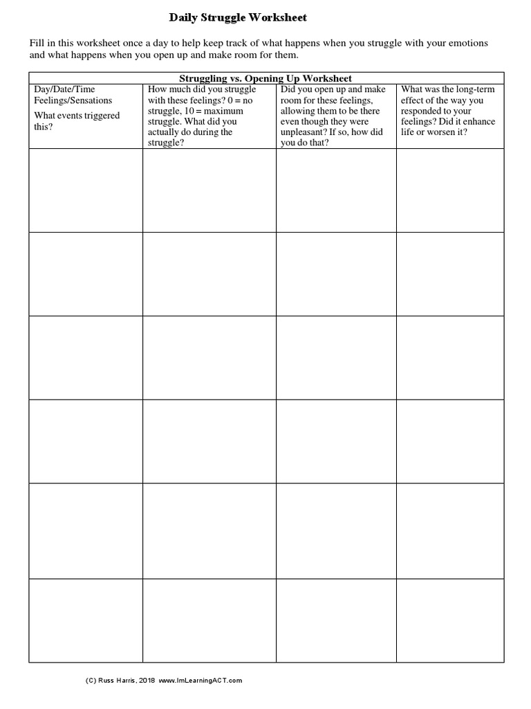 Daily Struggle Worksheet | PDF