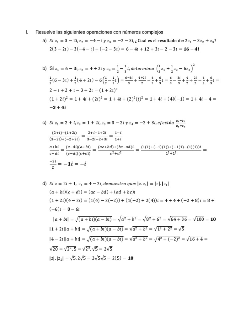 Operaciones Con Números Complejos | PDF | Enseñanza de matemática ...