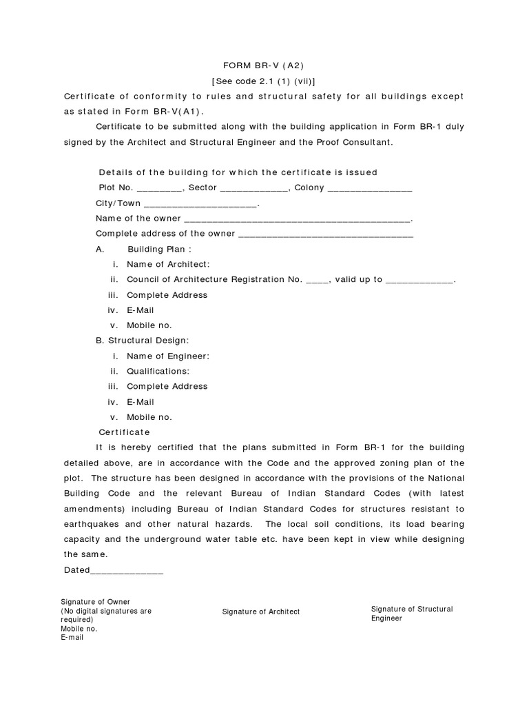 Form BR-V A2 | PDF | Architect | Government