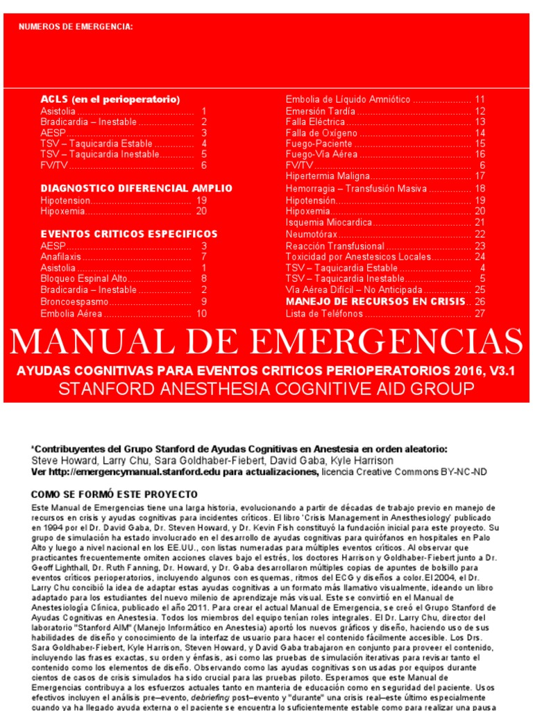 Manual de Emergencias Español Stanford Anesthesia Cognitive Aid Group ...