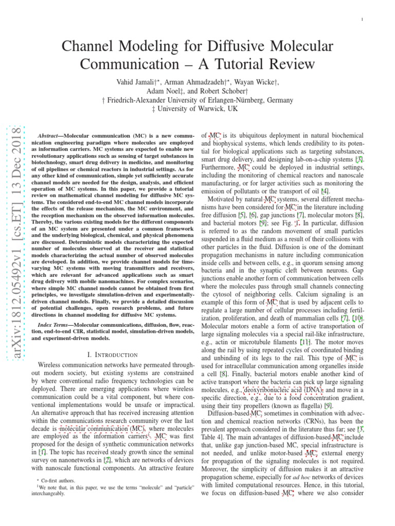 Channel Modeling For Diffusive Molecular Communication - A Tutorial Review | PDF | Diffusion ...