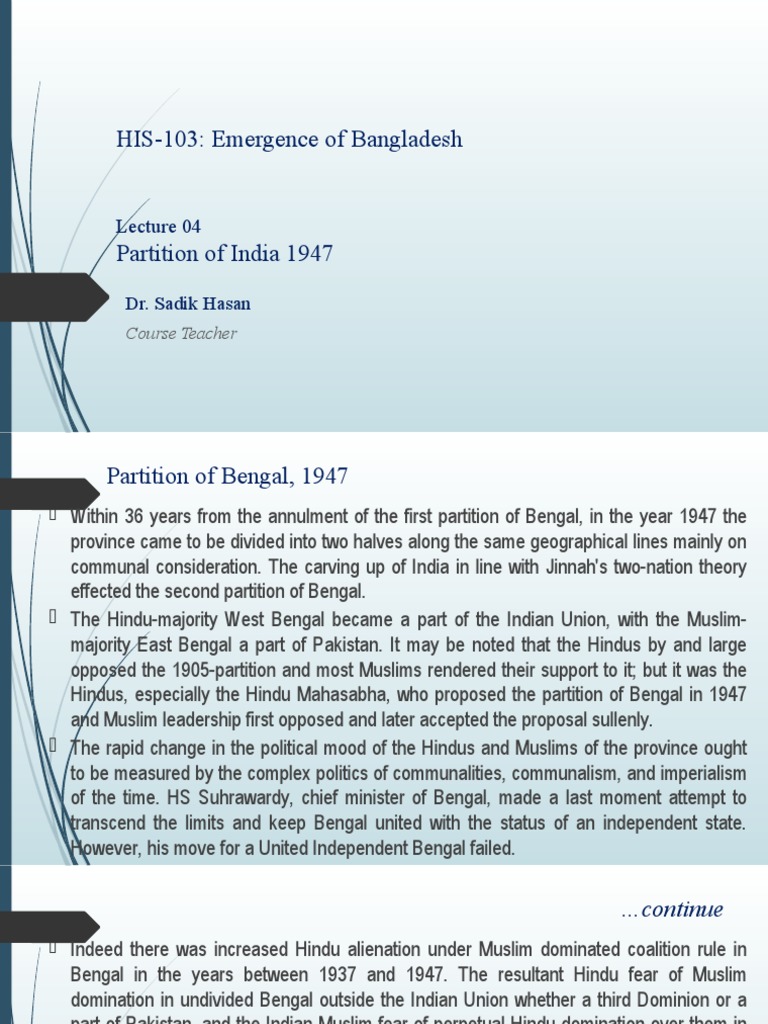 HIS103 Lec 04 Partition of India 1947 | PDF | Partition Of India ...