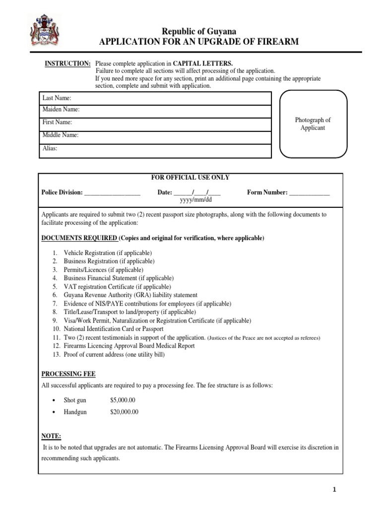 Application For An Upgrade of Firearm | PDF | Shotgun | Identity Document