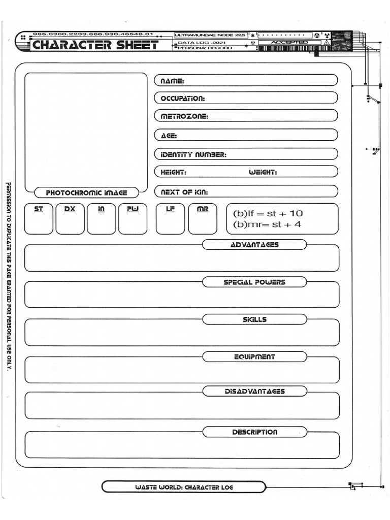 Waste World Character Sheet PDF | PDF