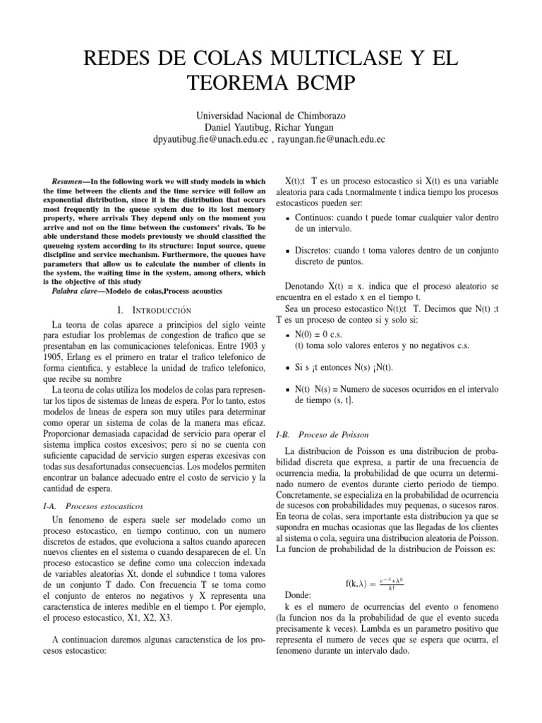 Redes de Colas Multiclase y El Teorema BCMP | PDF | Distribución de veneno | Enseñanza de matemática