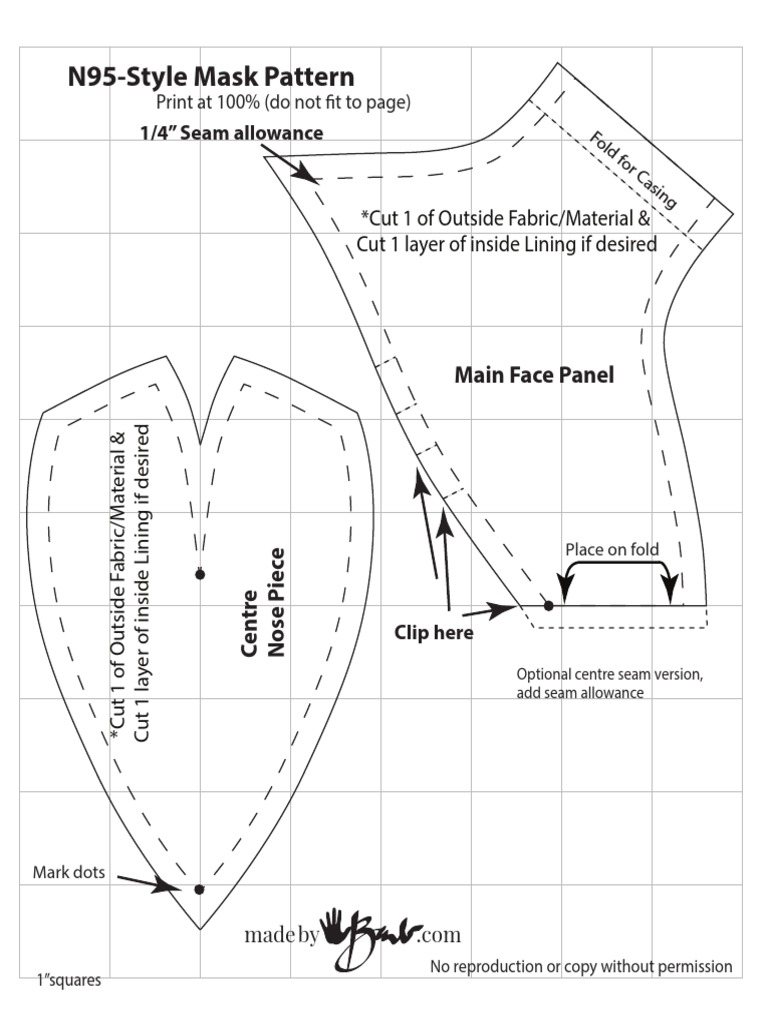 N95-Style Mask Pattern: 1/4" Seam Allowance | PDF