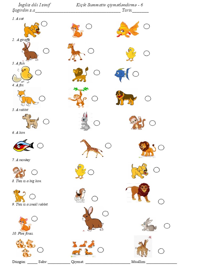Grade 1 KSQ - Unit 7. Animals | PDF
