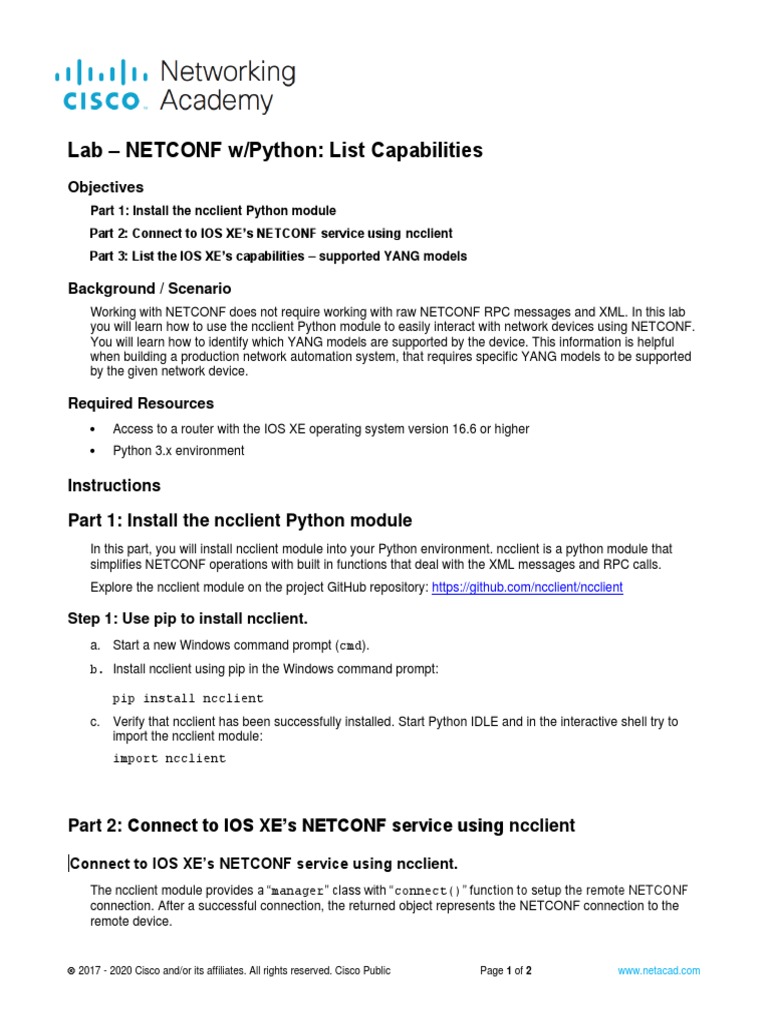 2.7 Lab - NETCONF Wpython List Capabilities | PDF | Information Technology Management | System ...