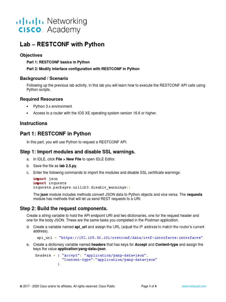 2.5 Lab - RESTCONF With Python | PDF | Application Programming ...