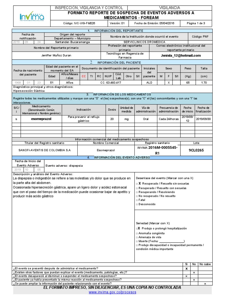 FOREAM - INVIMA - Esomeprazol | PDF | Medicamentos con receta ...