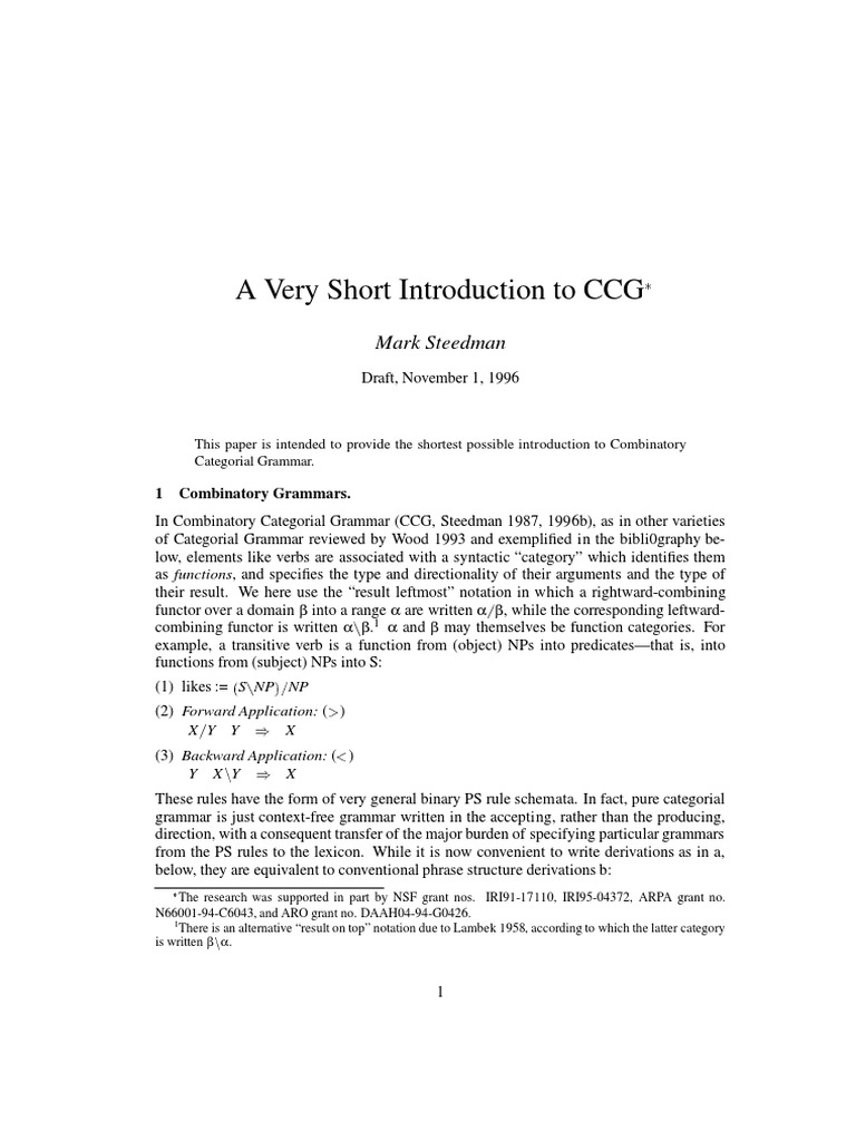 A Very Short Introduction To CCG: Mark Steedman | PDF | Syntax ...