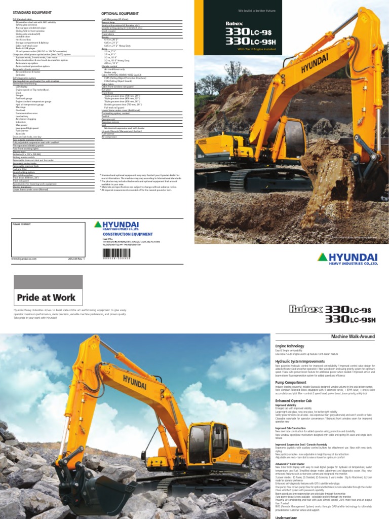 Hyundai 330LC-9S Excavator Overview | PDF | Horsepower | Turbocharger