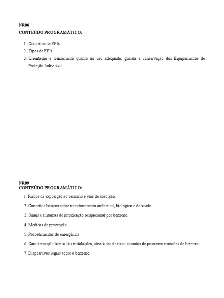 Modelo Conteudo Programatico NR06, 09,20 | PDF