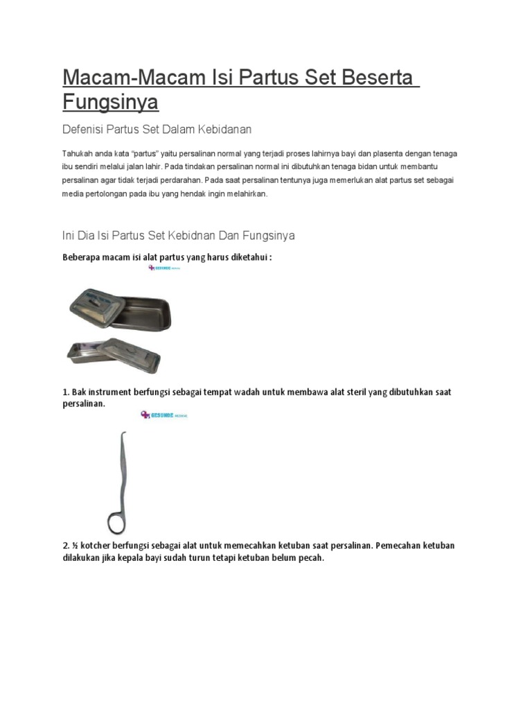 Isi dan Fungsi Alat Partus Set | PDF