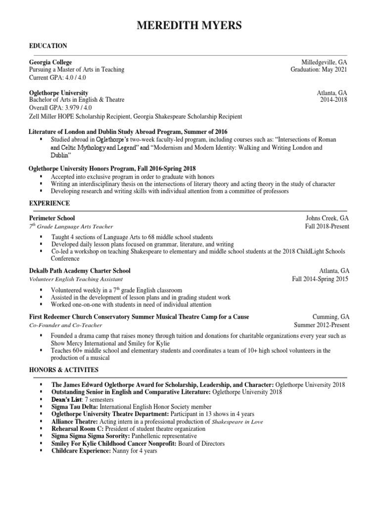 Myers Teaching Resume For Webiste | PDF | Middle Schools | Schools