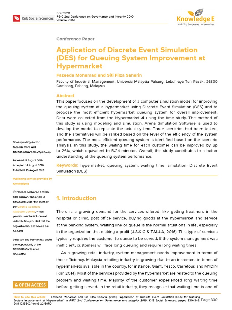 Application of Discrete Event Simulation (DES) For Queuing System ...
