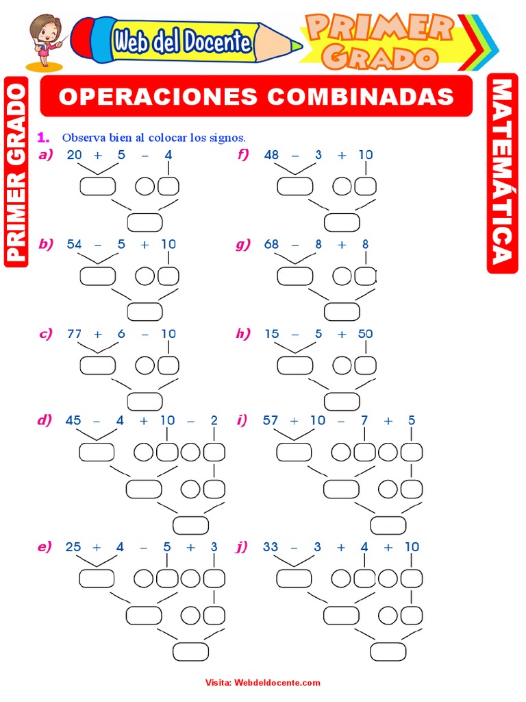 Hojas De Trabajo De Operaciones De Resta Para Primer Grado Sumas Y