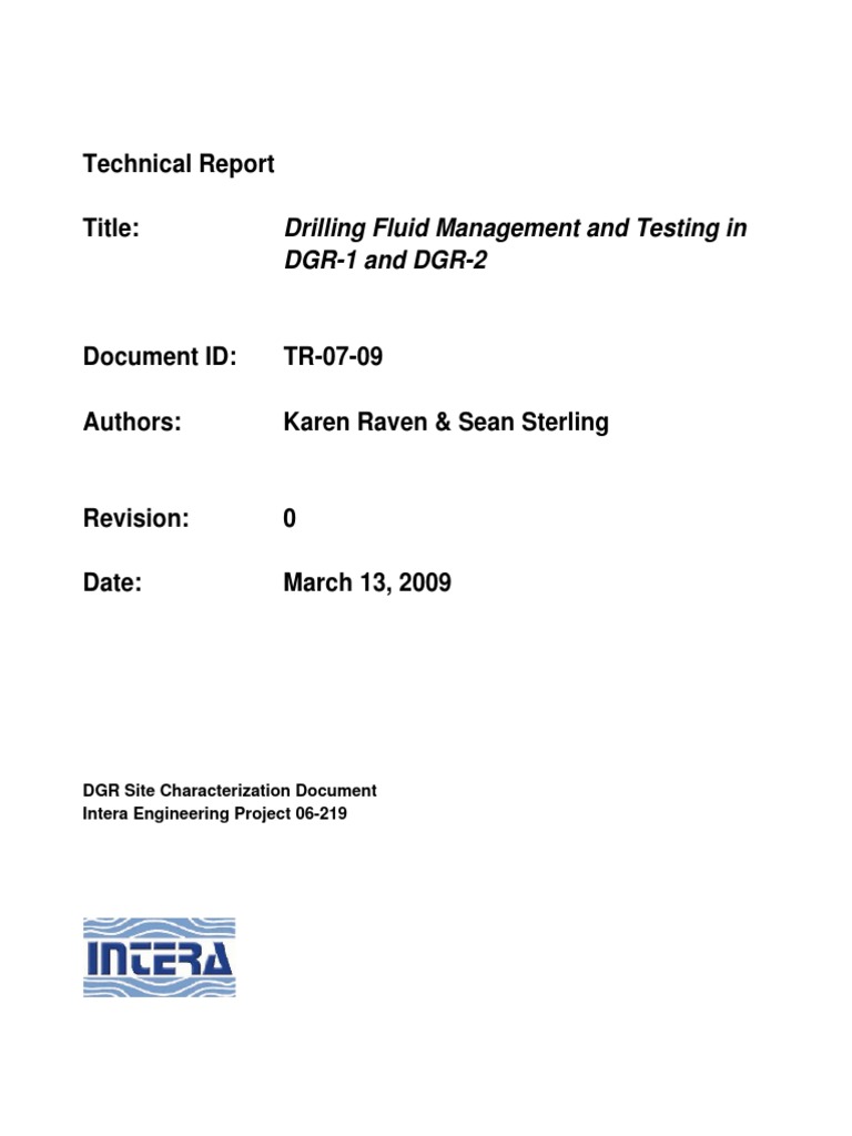 Technical Report Title:: Drilling Fluid Management and Testing in DGR-1 ...