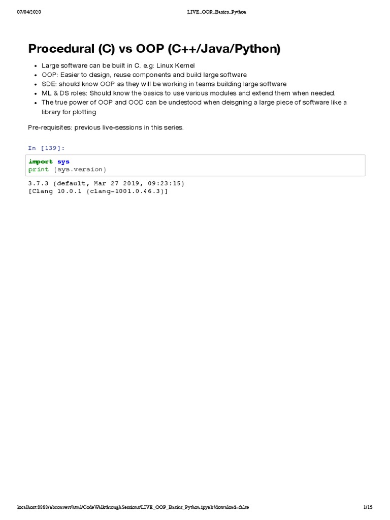 Procedural (C) Vs OOP (C++/Java/Python) : (Sys Version) | PDF | Method (Computer Programming ...