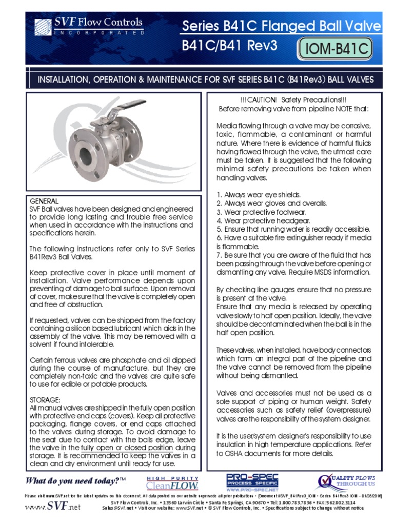 IOM-B41C: Series B41C Flanged Ball Valve B41C/B41 Rev3 | PDF | Valve ...