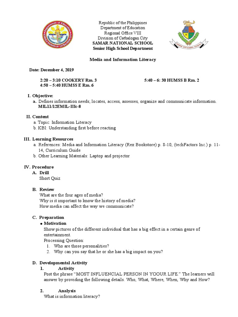 Media Literacy Lesson Plan Overview | PDF | Information Literacy ...