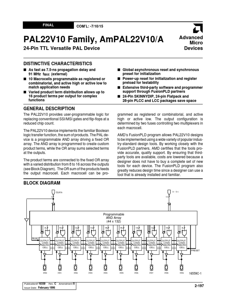 Pal22V10 Family, Ampal22V10/A: Advanced Micro Devices 24-Pin TTL ...