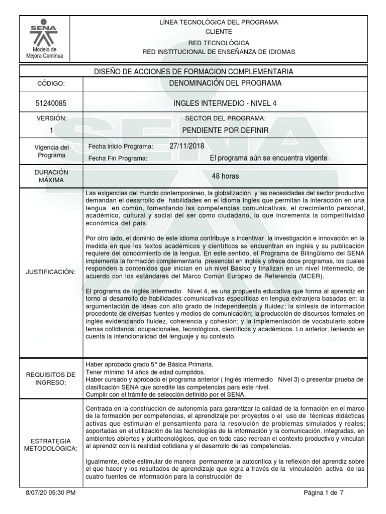 Informe Programa de Formación Complementaria | PDF | Evaluación | Educación primaria