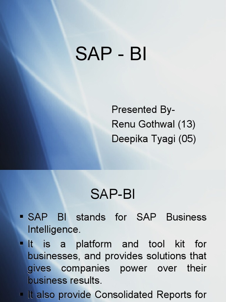 Overview of SAP Business Intelligence | PDF | Data Warehouse ...