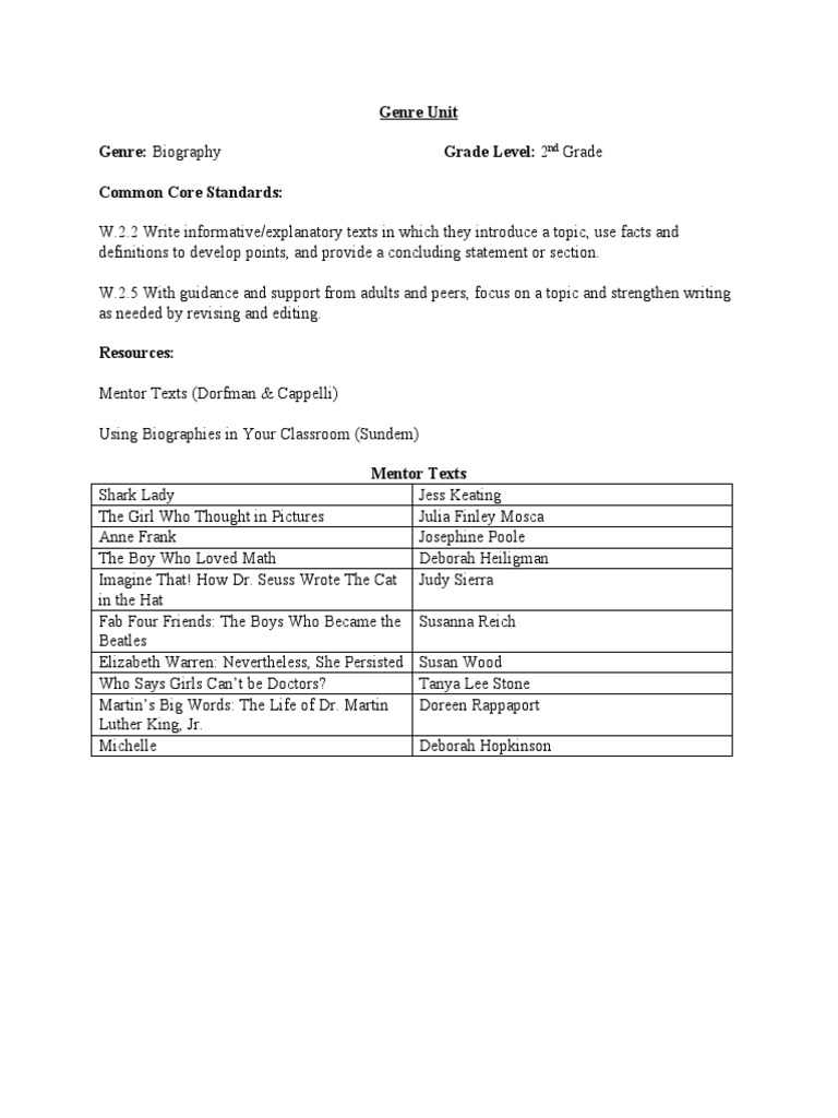 2nd Grade Biography Writing Unit | PDF | Question | Interview