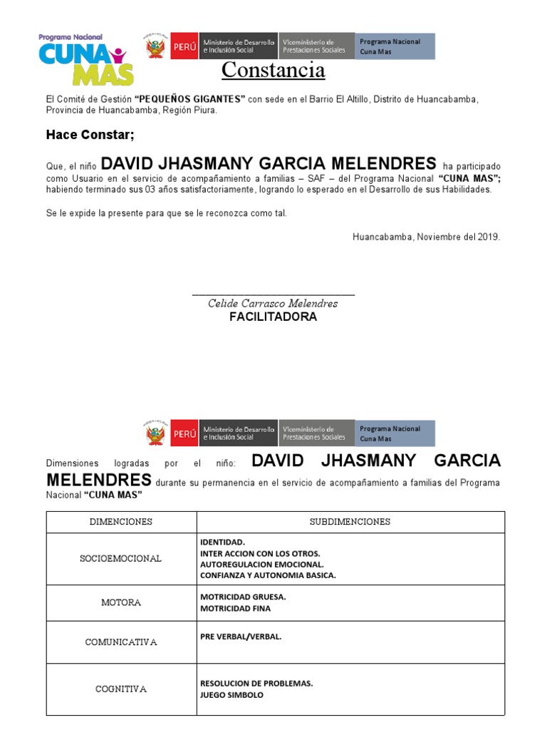 Constancia Cuna Mas | PDF