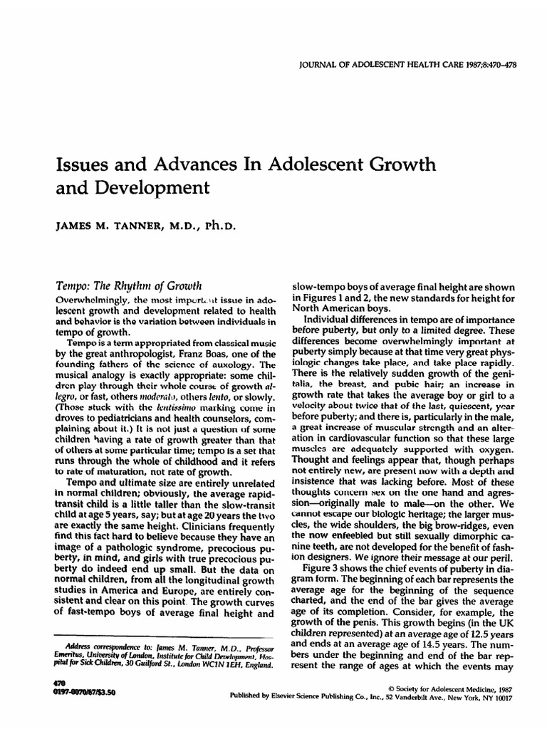 Tanner, J. Issues and Advances in Adolescent Growth and Development. J ...
