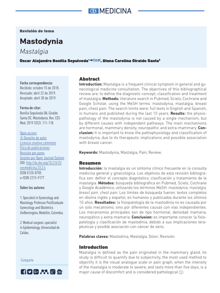Mastalgia: Diagnóstico y Tratamiento | PDF | Enfermedades mamarias | Cáncer
