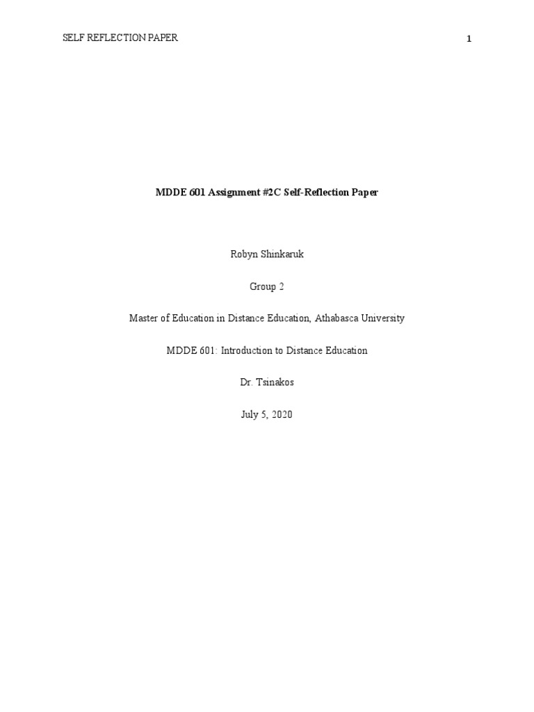 Mdde 601 Assignment 2c Self Reflection Paper 1 1 | PDF | Distance ...