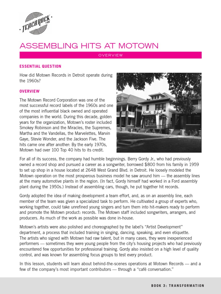 Writing Sample: Lesson Plan On Motown For | PDF | Motown | African ...