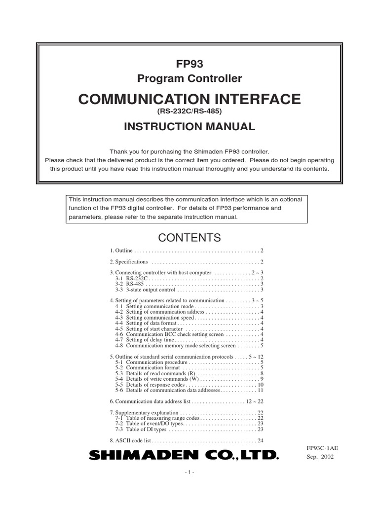 Communication Interface: FP93 Program Controller | PDF | Bit | Ascii